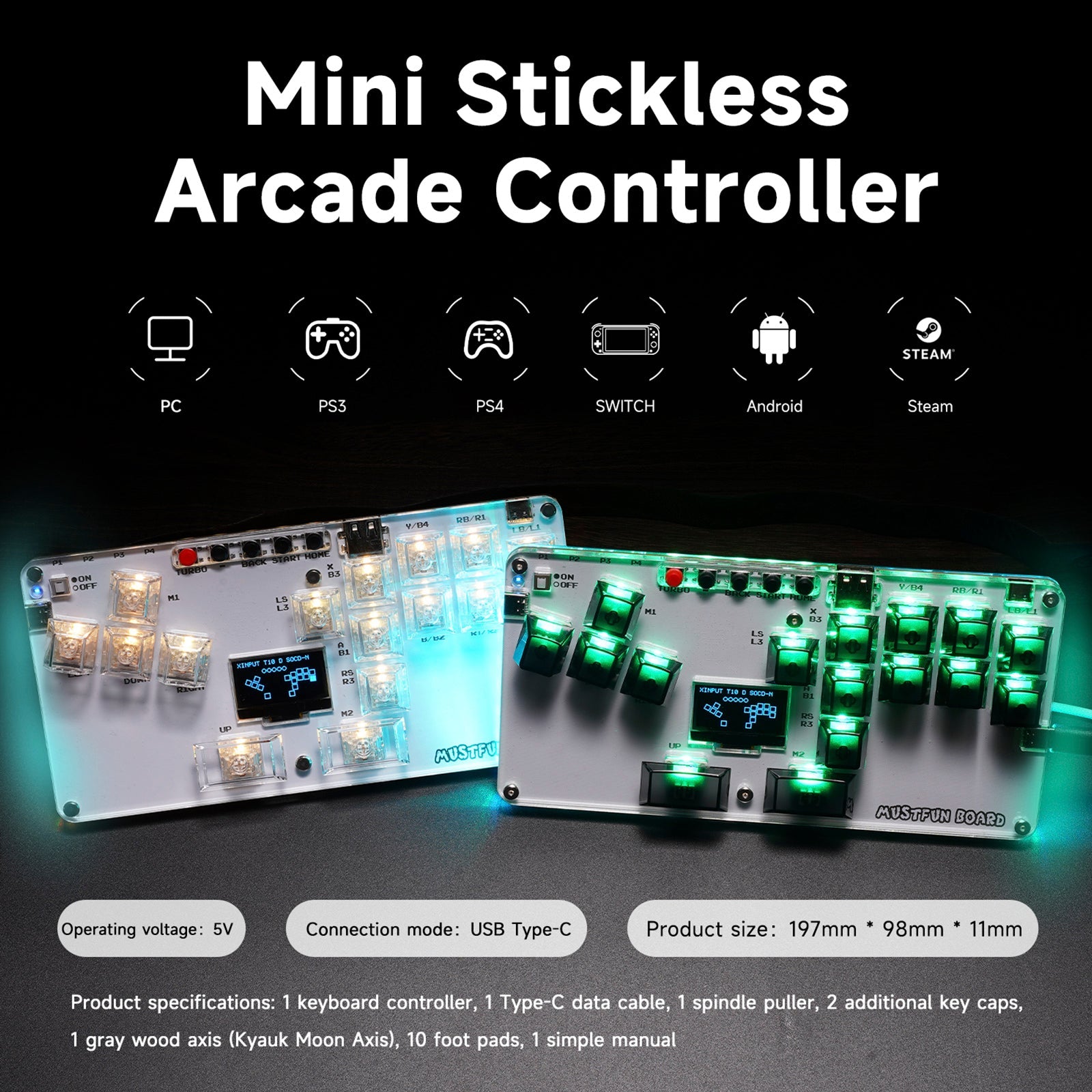 Mustfun Hitbox Mini Stick sin Stick para PC/PS3/PS4/Switch, etc.