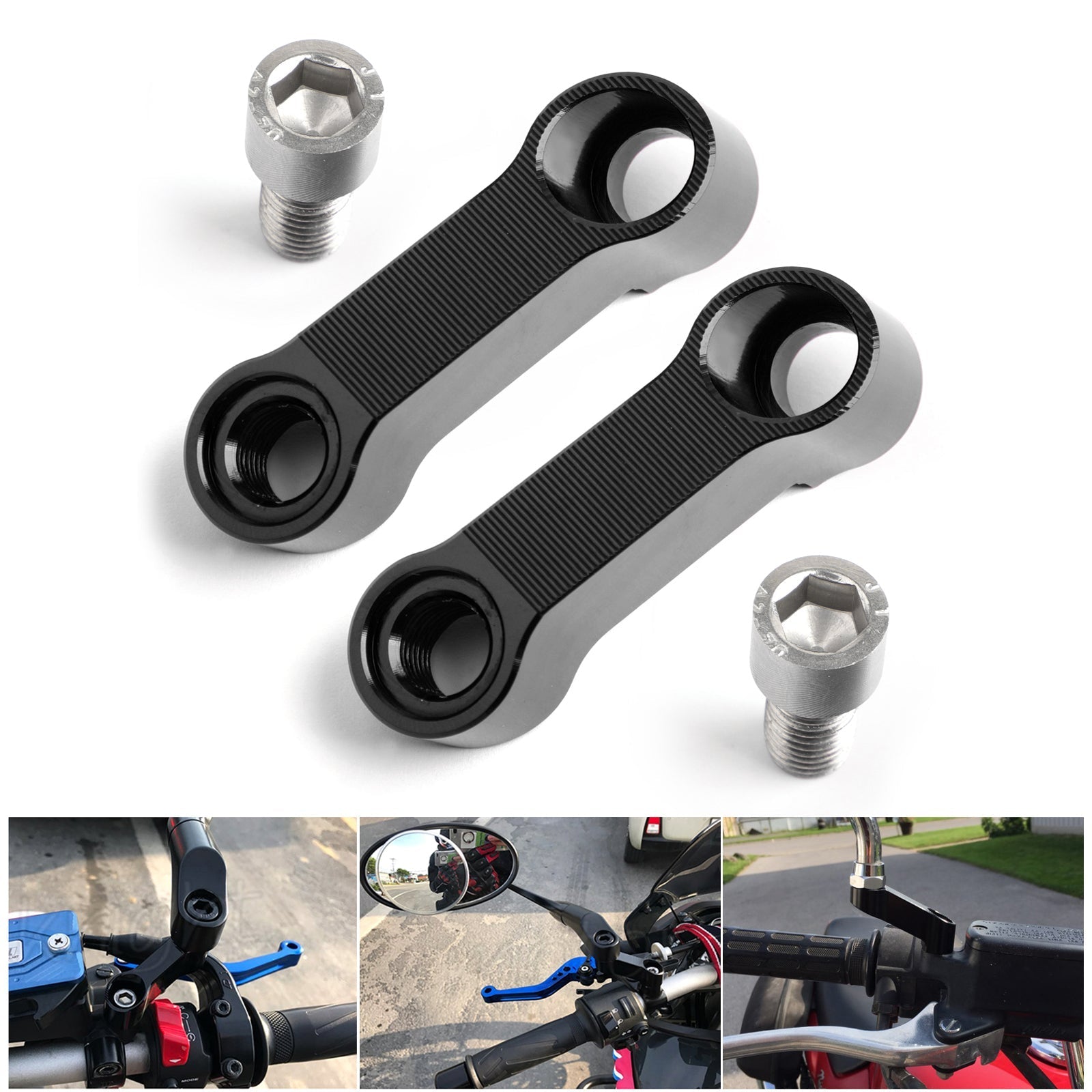 Pair Aluminum Motorcycle Mirror Extenders-Riser-Extension 10mm Fit for ...